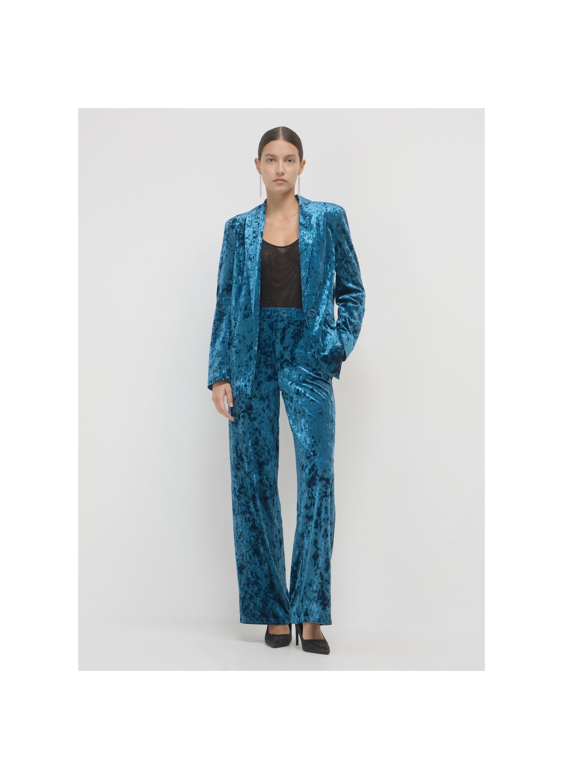 Single-breasted jacket in chenille dark blue ottanio | Calliope