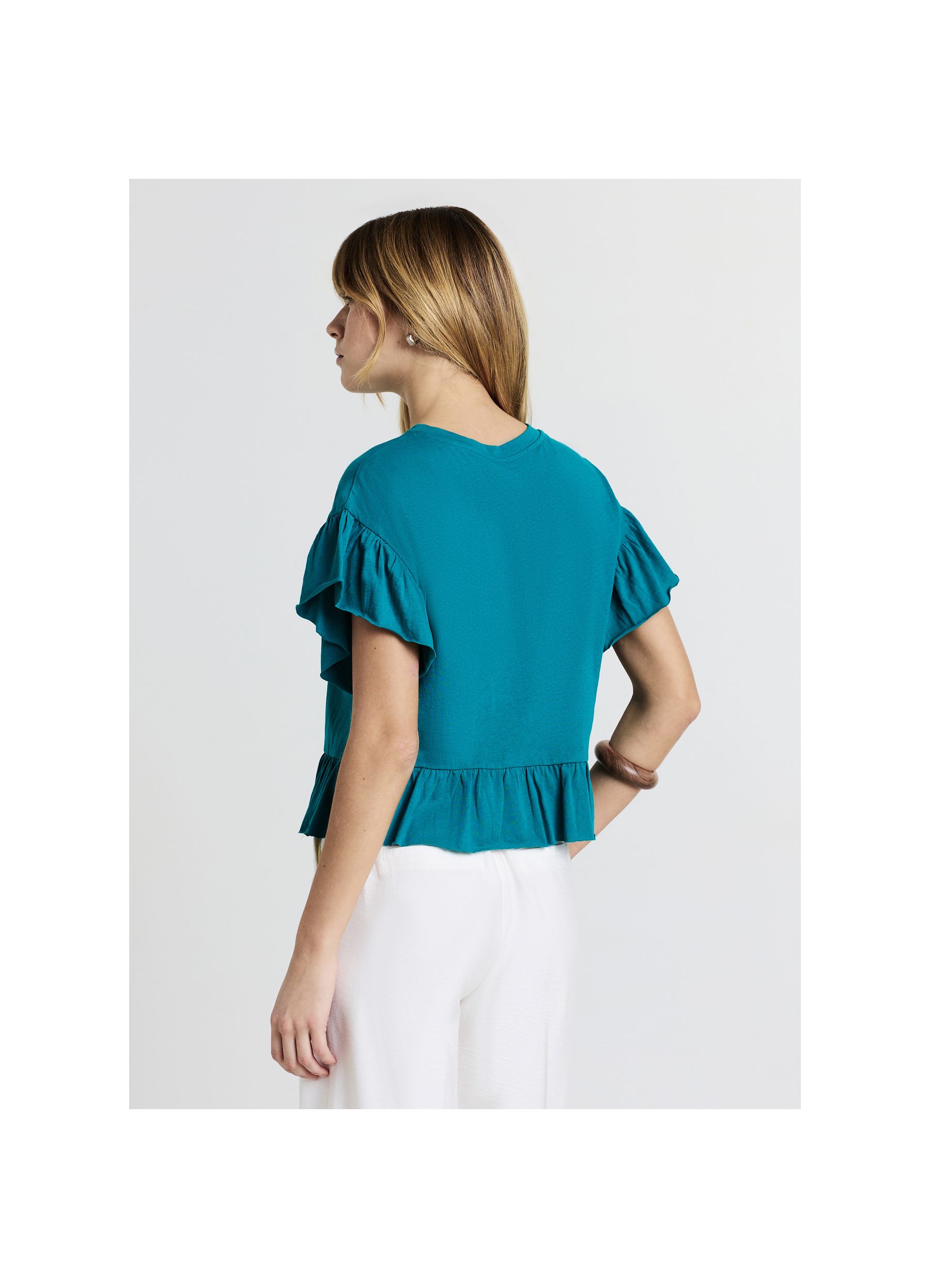 T-shirts with ruffles green petrol | Calliope