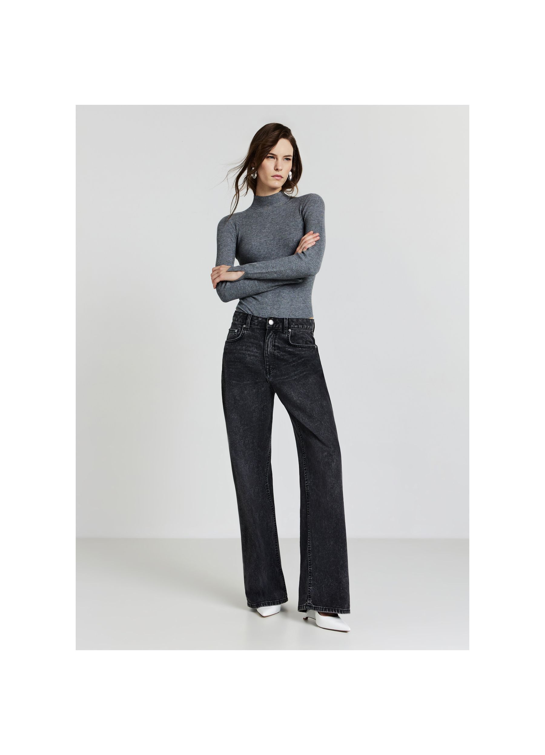 High-waisted wide-leg jeans denim black | Calliope