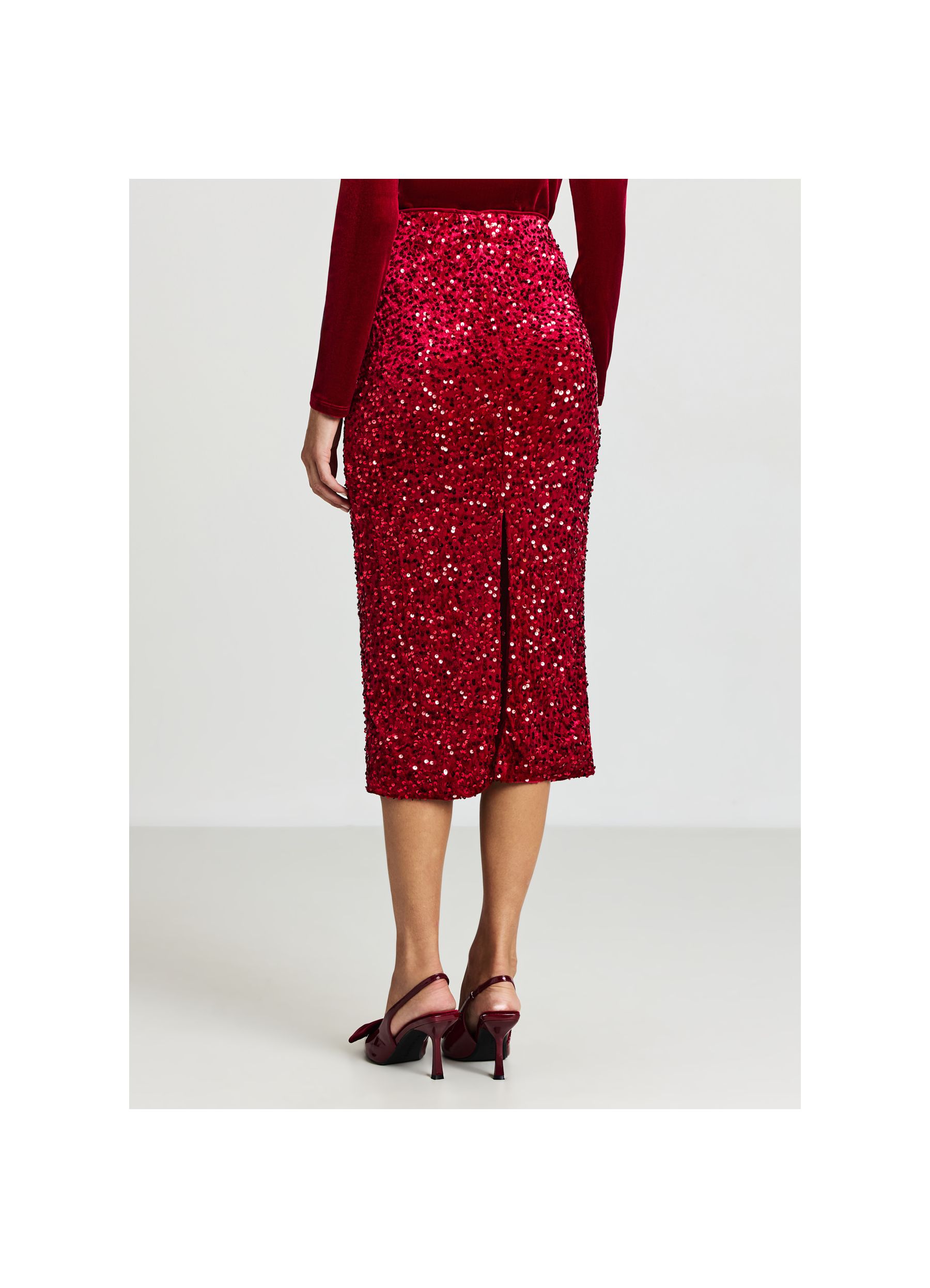 Duga suknja od pliša sa šljokicama intenzivnocrvena | Calliope