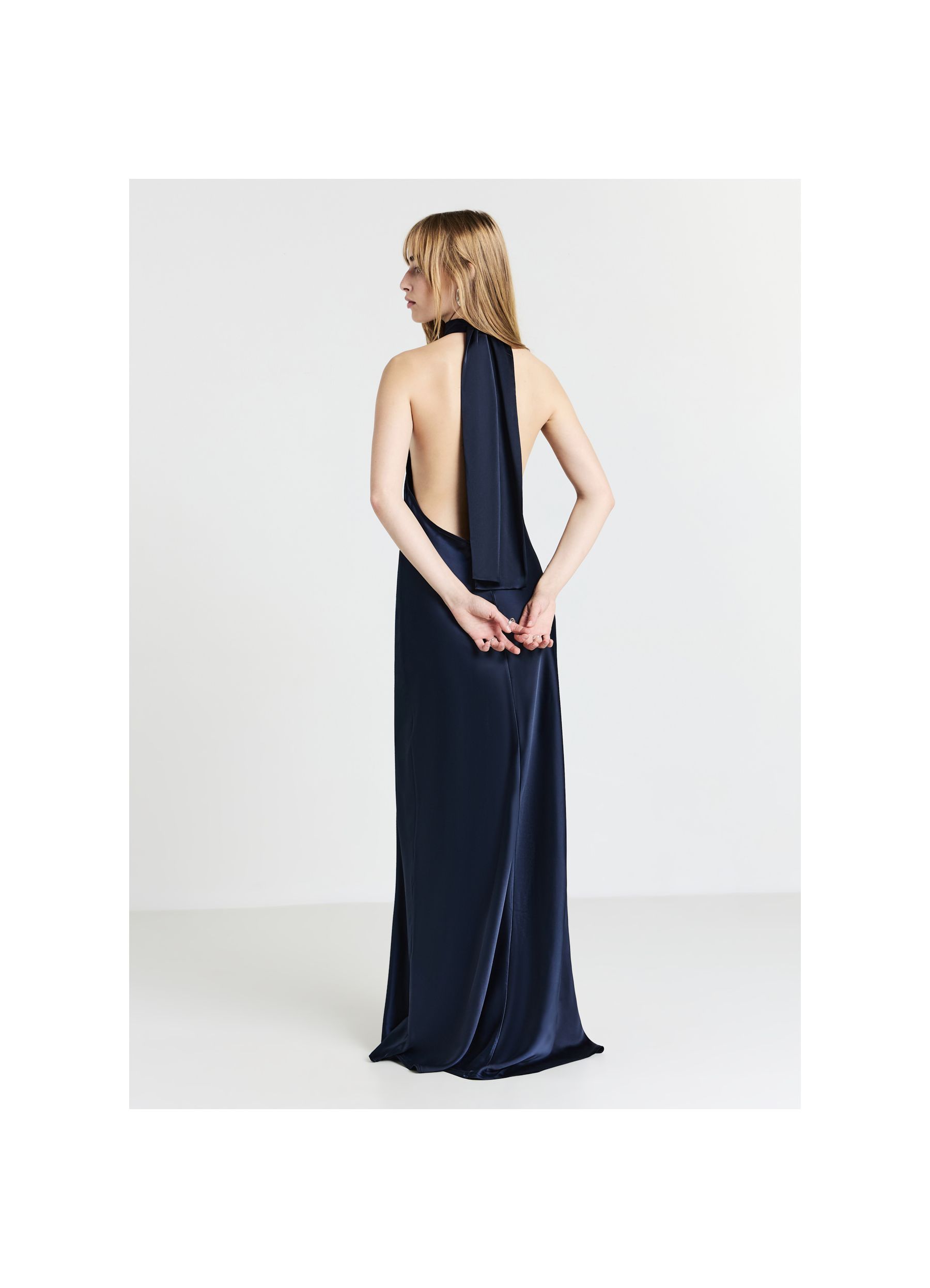 Satin-like halterneck dress blue night | Calliope