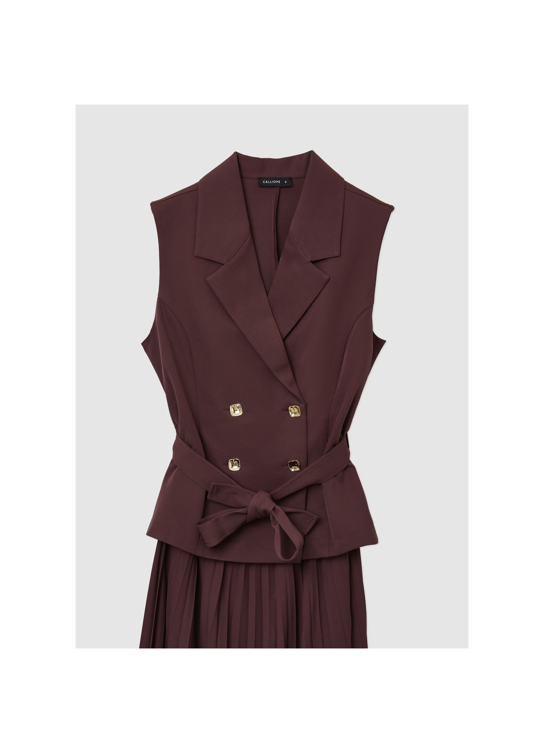 Robe gilet à jupe plissée bordeaux | Calliope