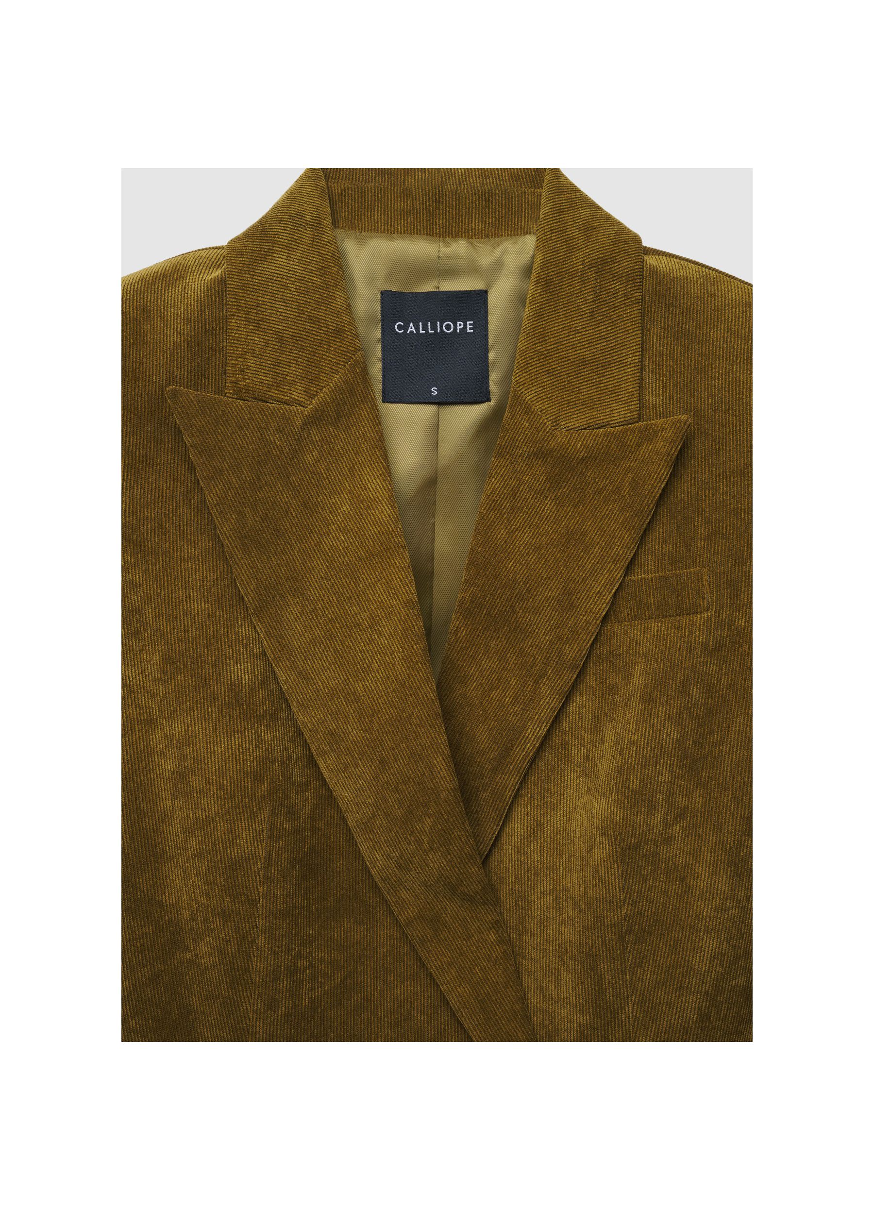 Double-breasted jacket with velvet effect dark olive green | Calliope