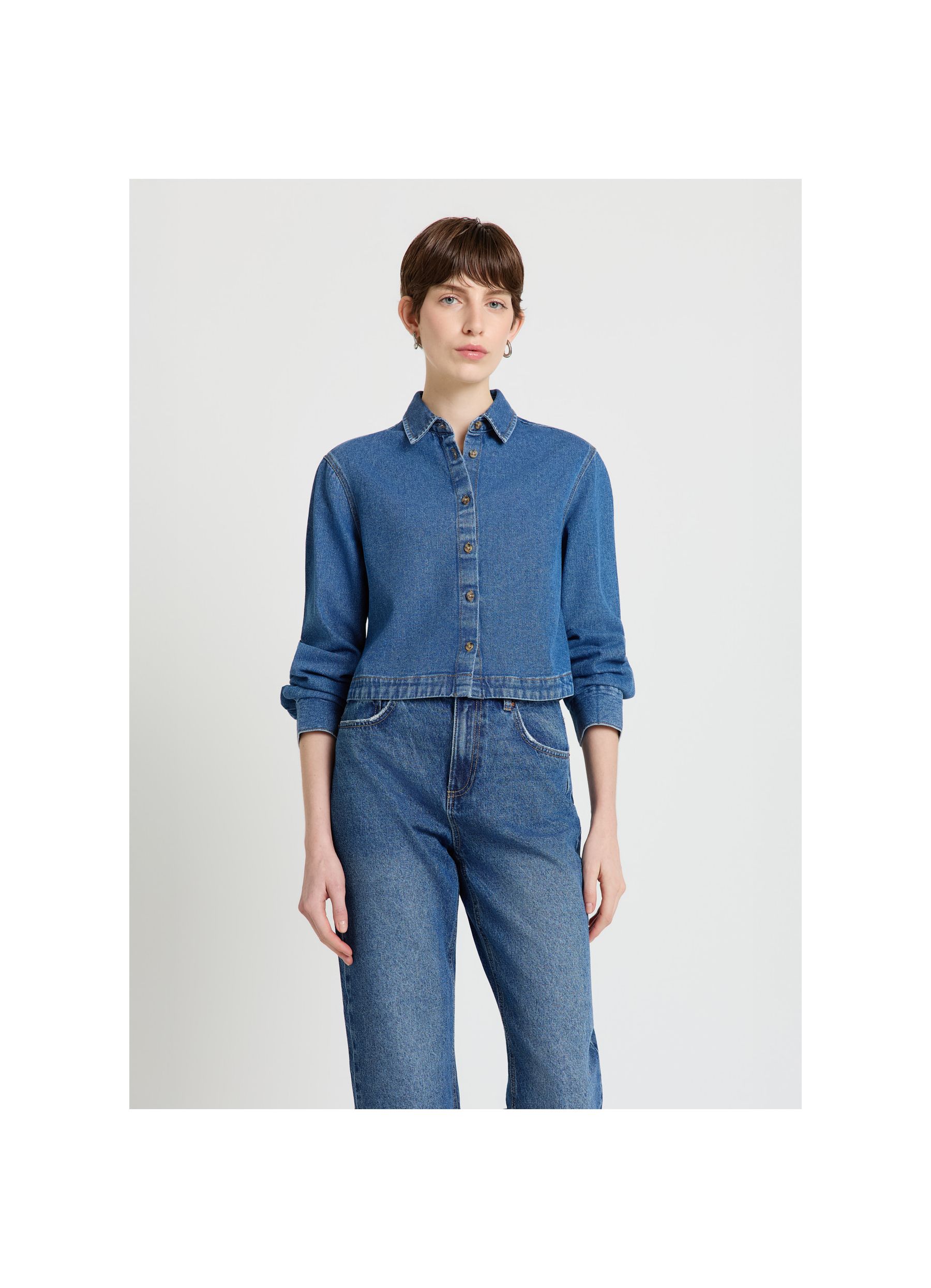 Krojena teksas košulja sa dugmićima srednjeplavi teksas | Calliope