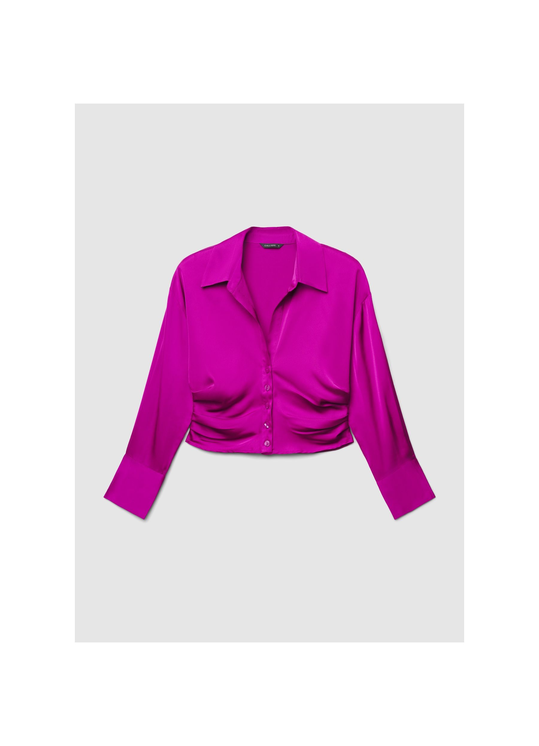 Κοντομάνικο πουκάμισο από ύφασμα που μοιάζει με σατέν με ρεβέρ και ...