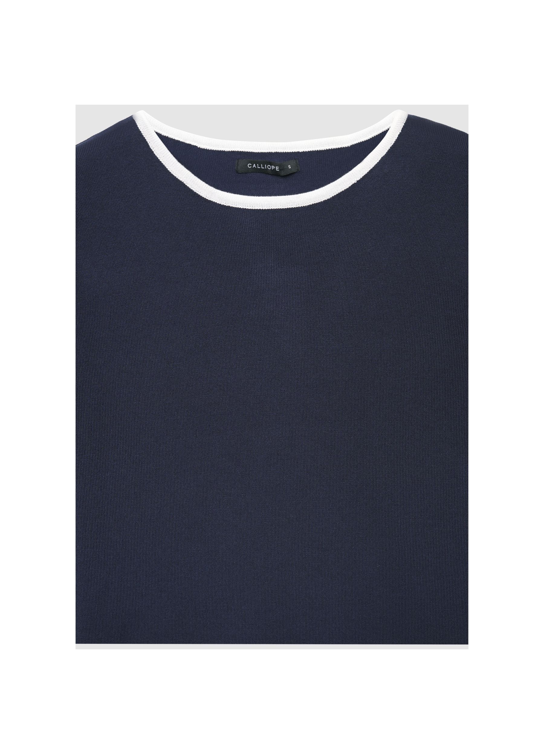 Crew neck jumper with contrast trim blue night | Calliope