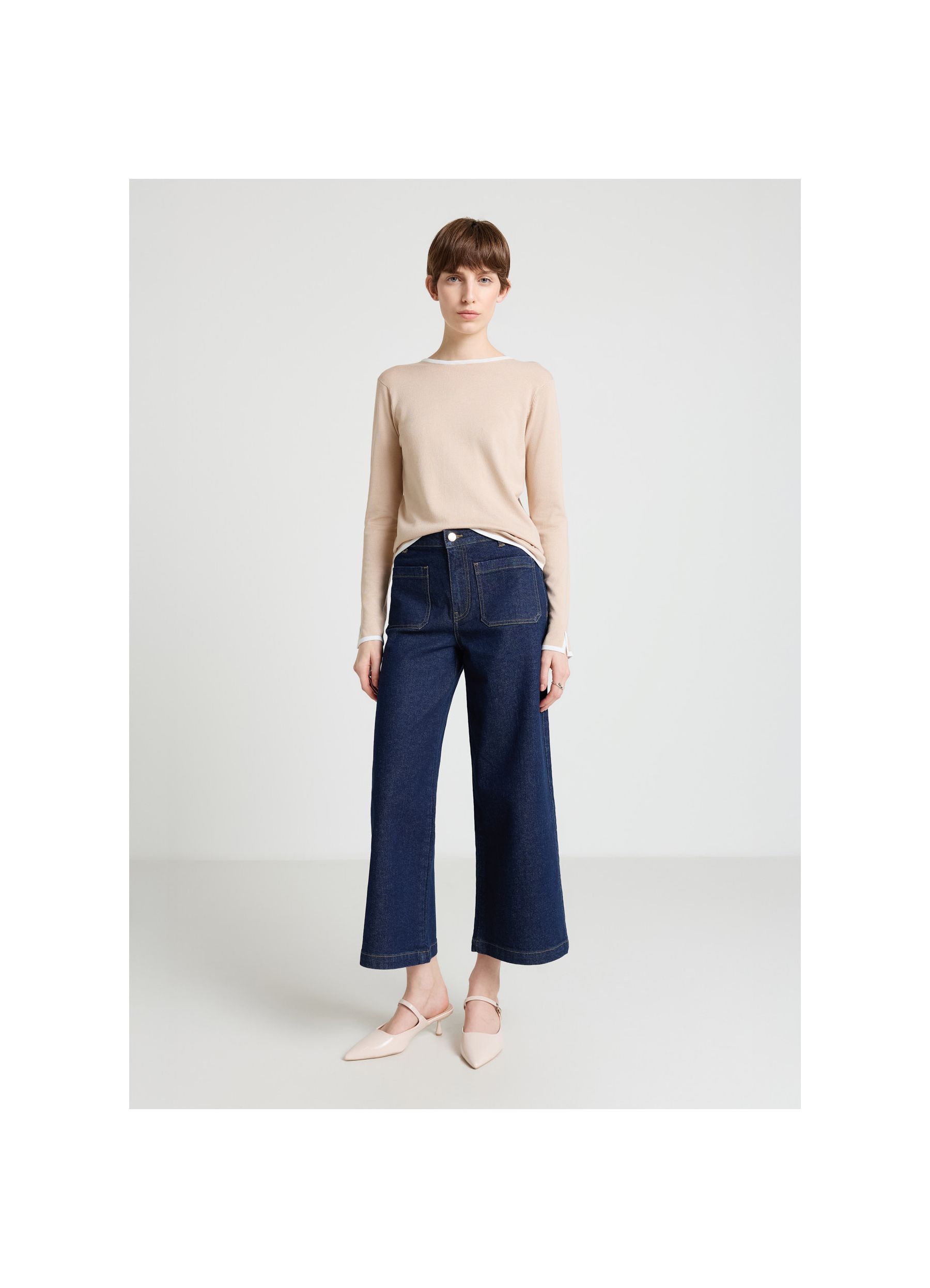 Crew neck jumper with contrast trim beige medio | Calliope