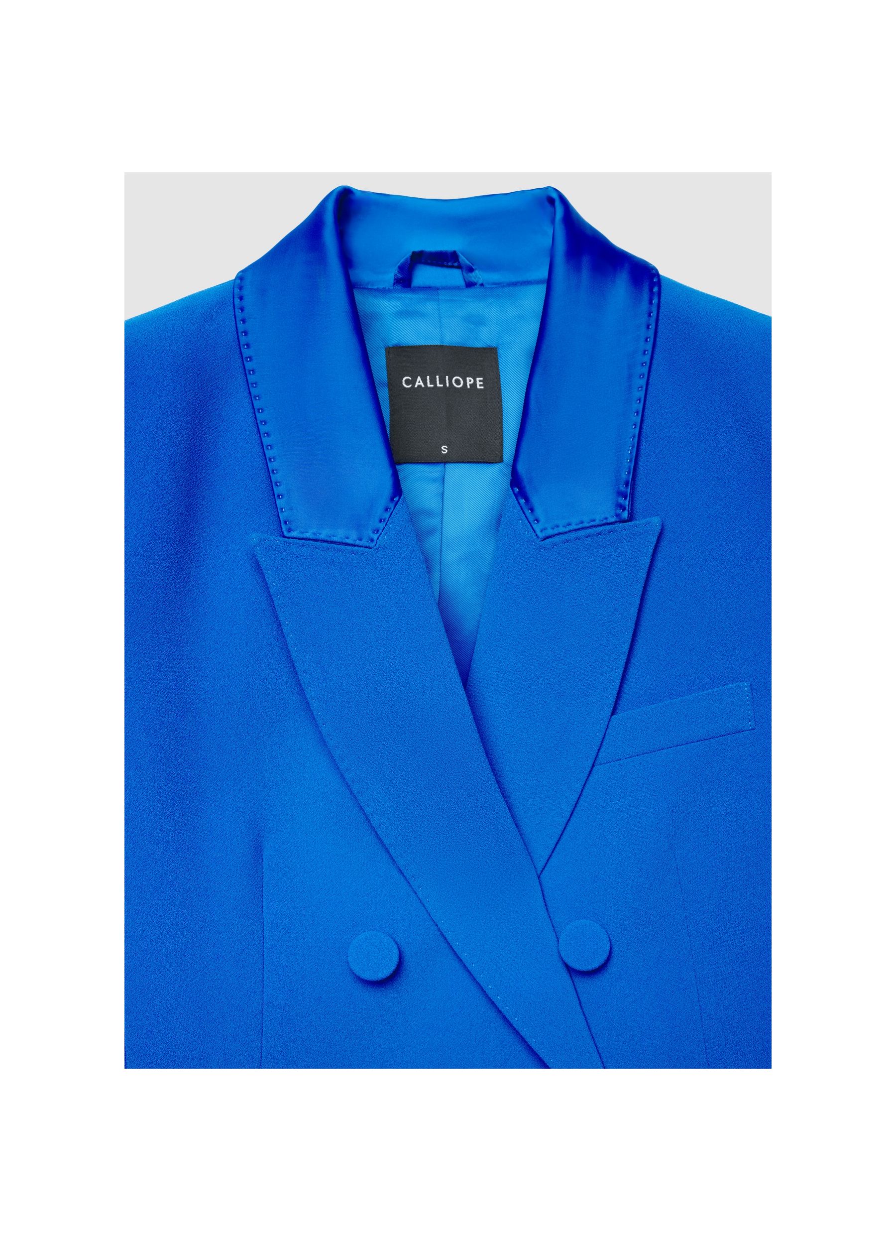 Double-breasted jacket with faux satin lapels electric blue | Calliope