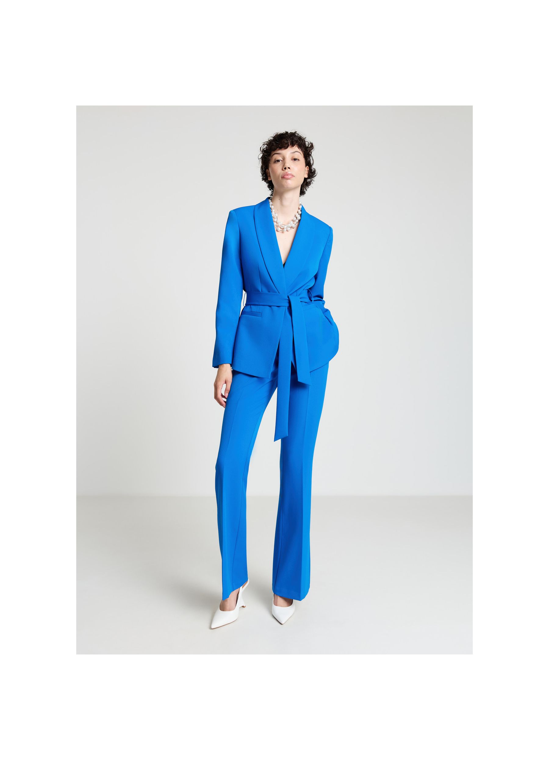 Single-breasted jacket with sash belt electric blue | Calliope