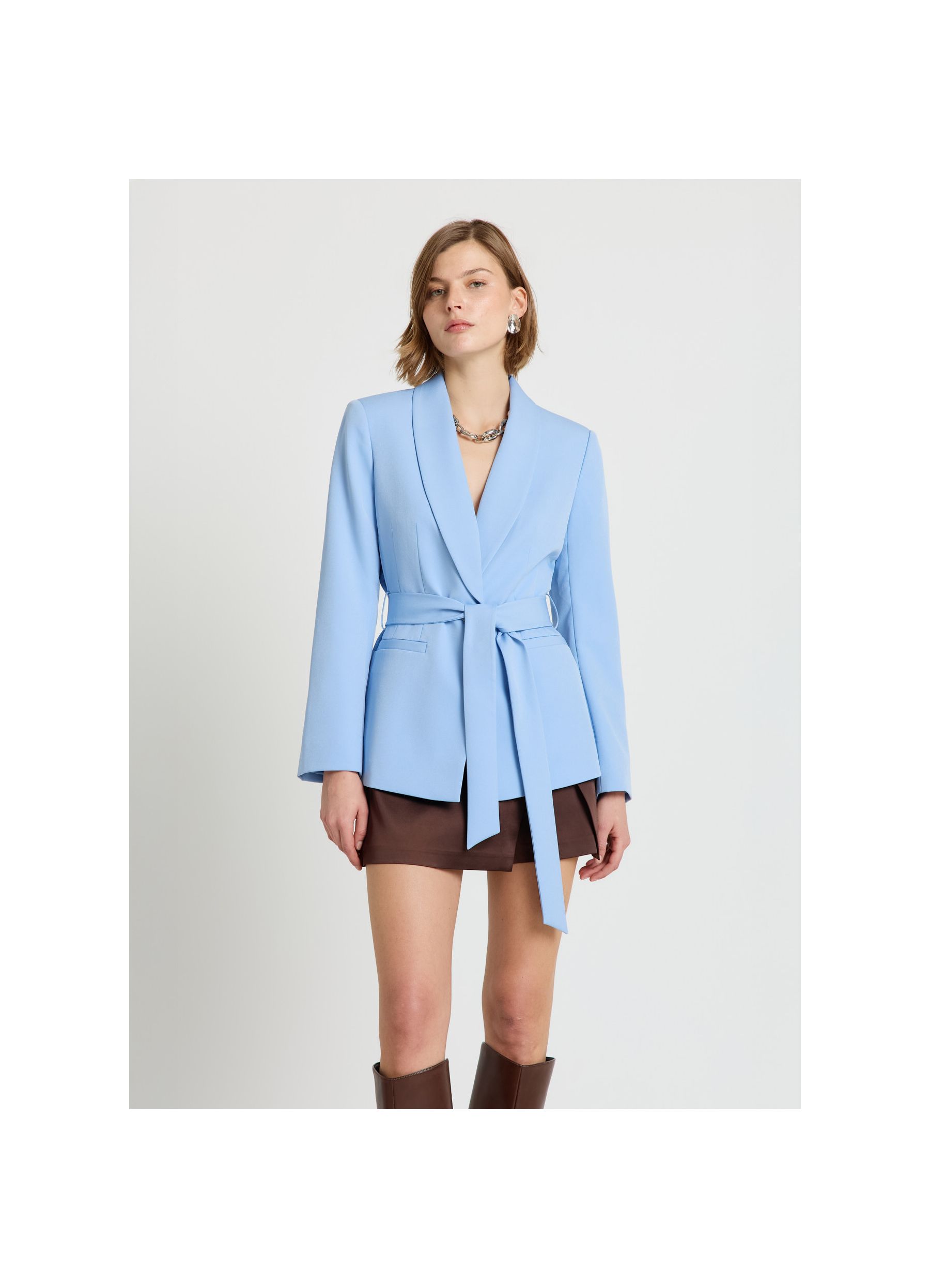 Single-breasted jacket with sash sky-blue | Calliope