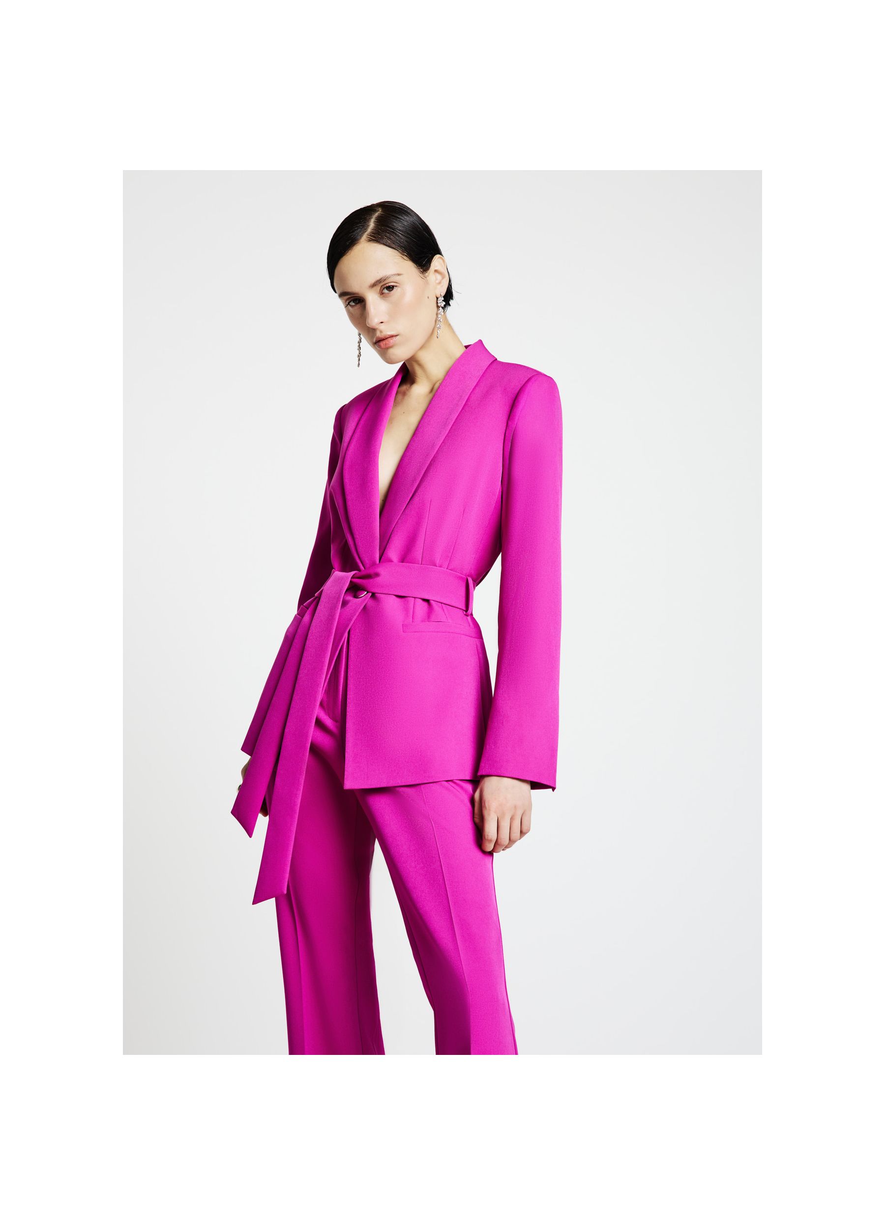 Single-breasted jacket with sash belt cyclamen | Calliope