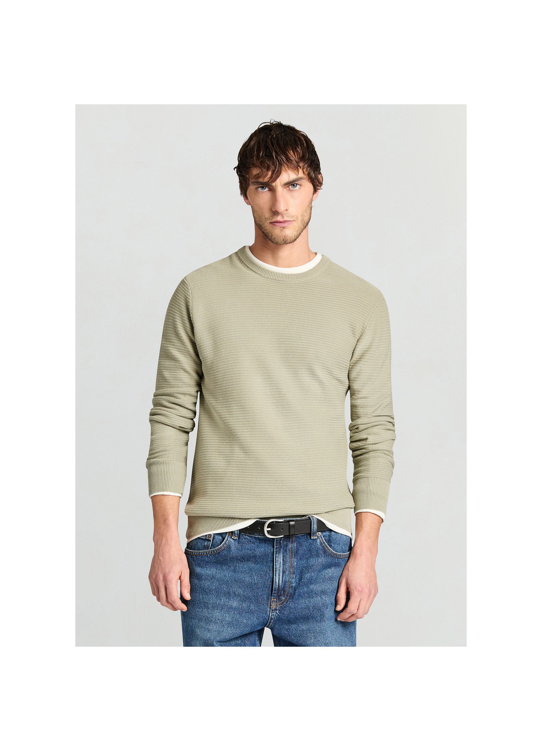 Ribbed crew neck sweater sage | Calliope