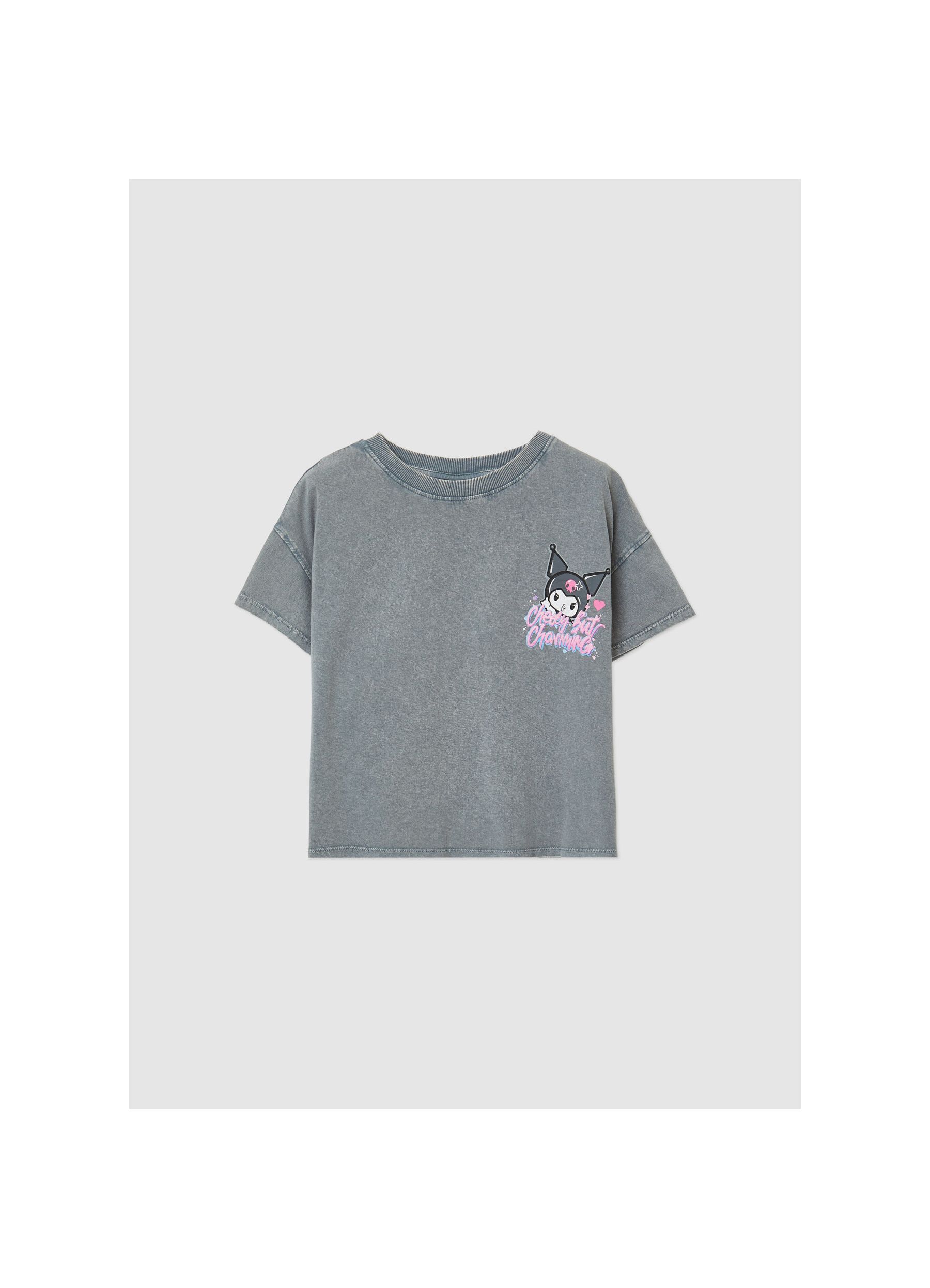 T-shirt with Kuromi print and lettering grey antracite | Calliope