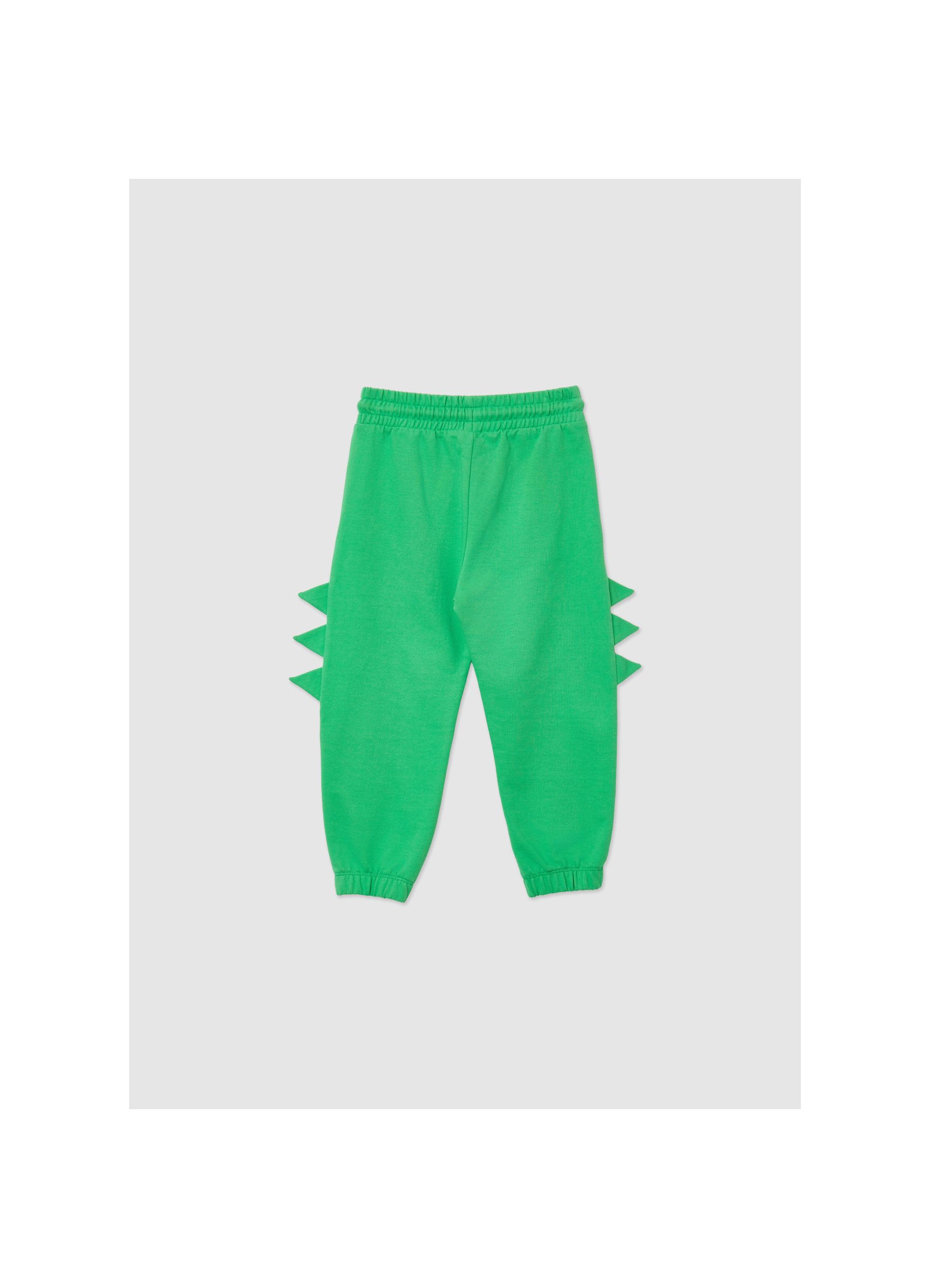 Jogging trousers with dino print and 3D details green | Calliope