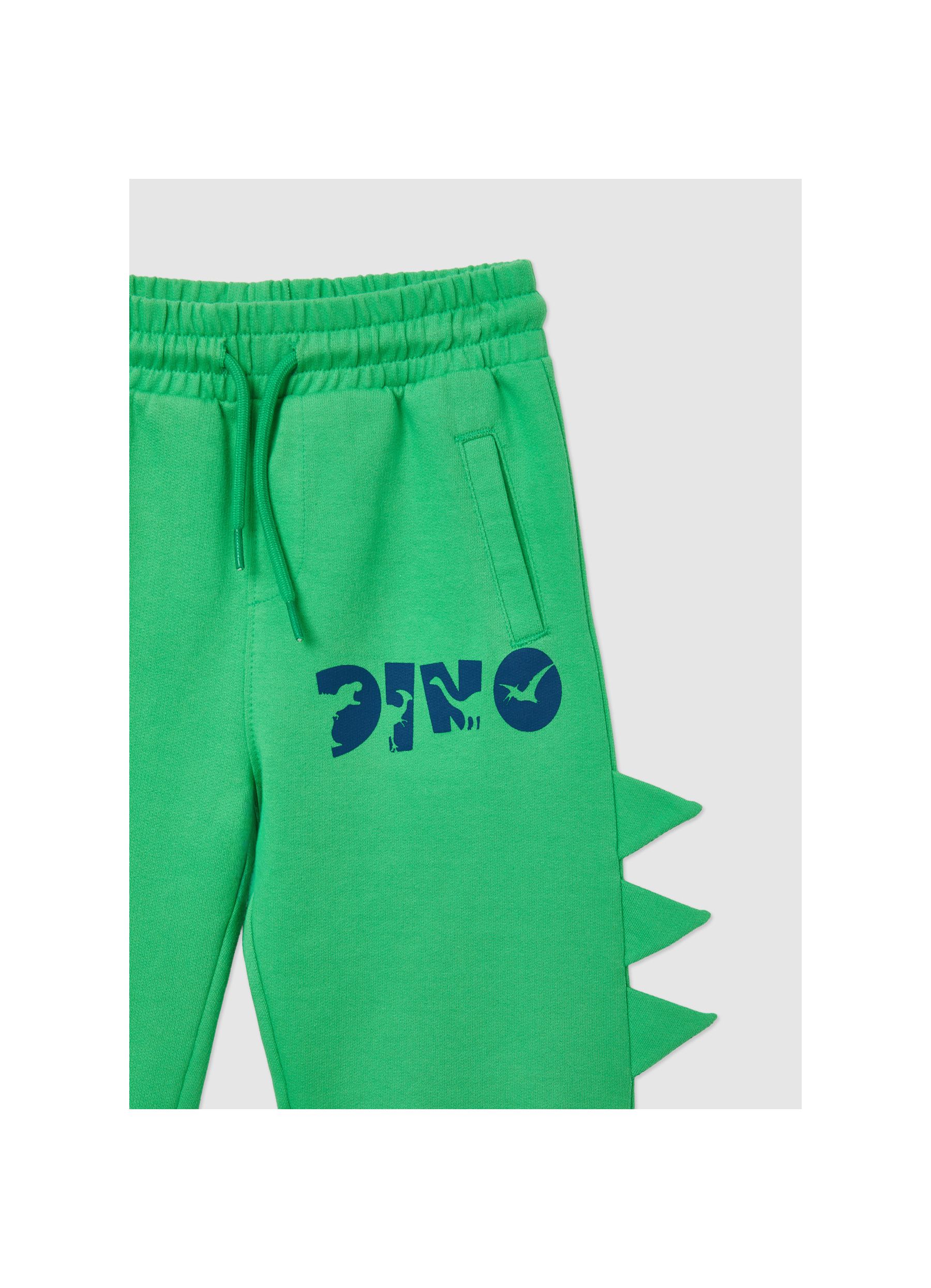 Jogging trousers with dino print and 3D details green | Calliope