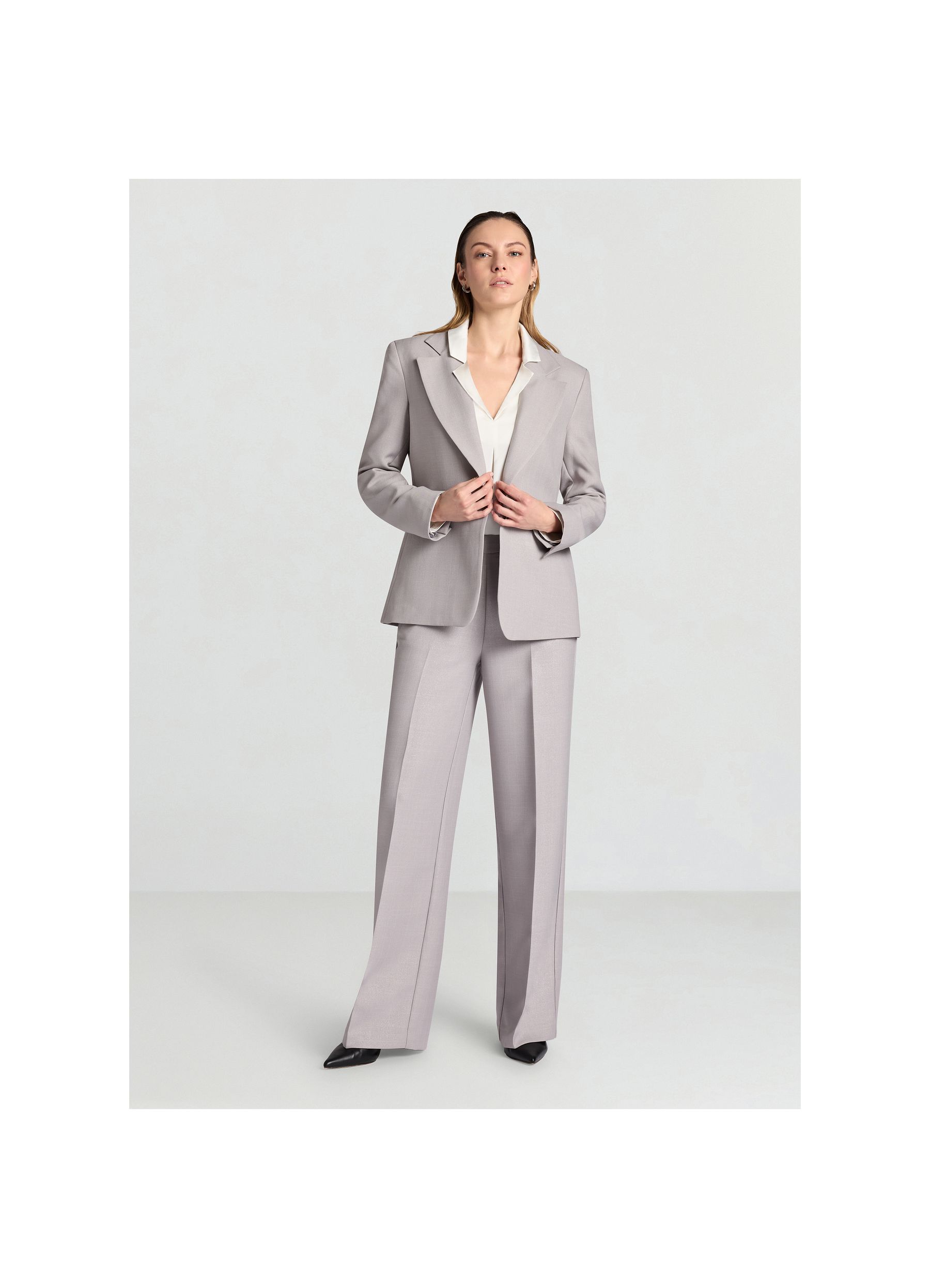 Single-breasted laminated pinstripe jacket var silver | Calliope