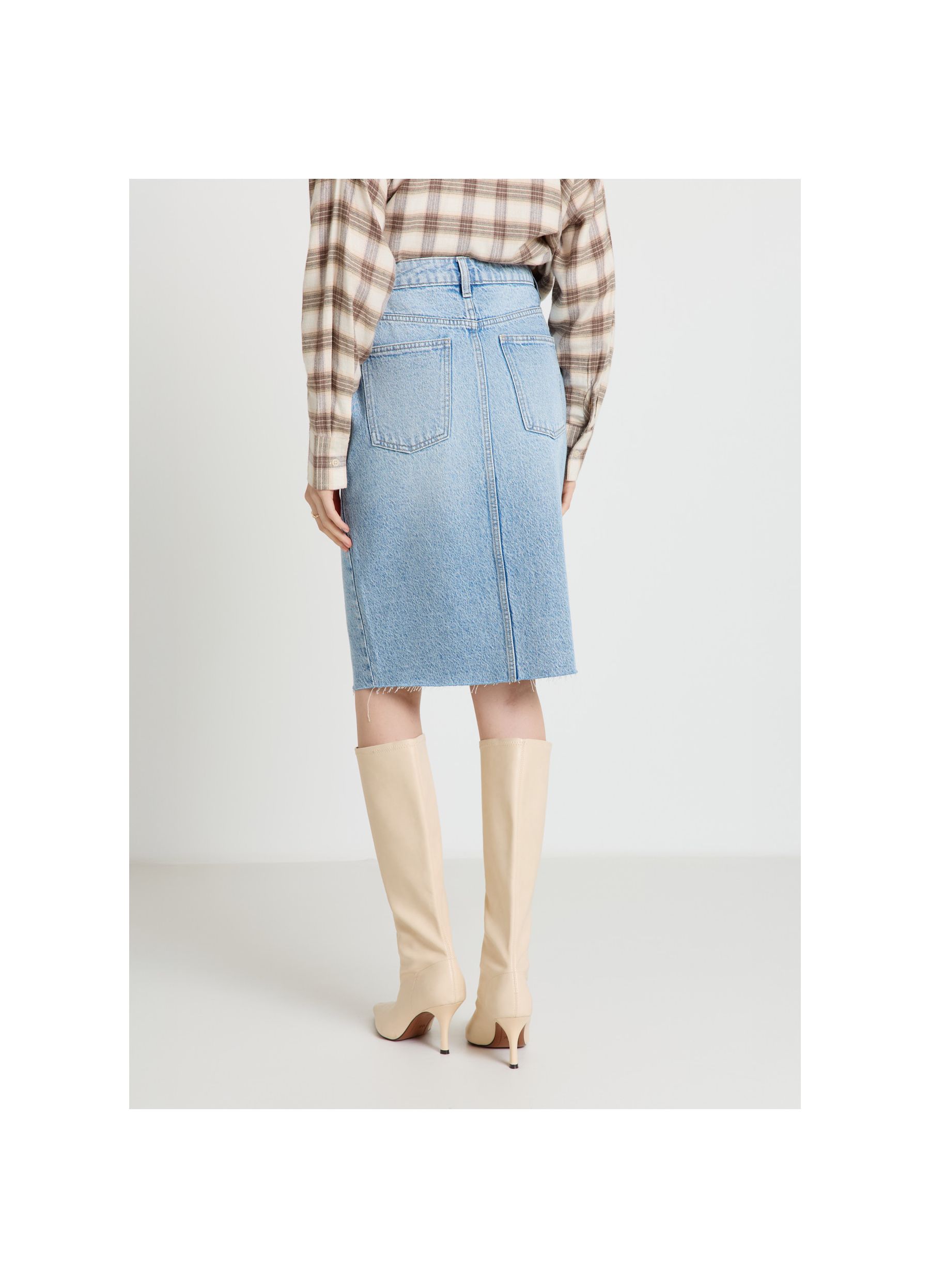 Midi denim skirt with slit light blue denim | Calliope