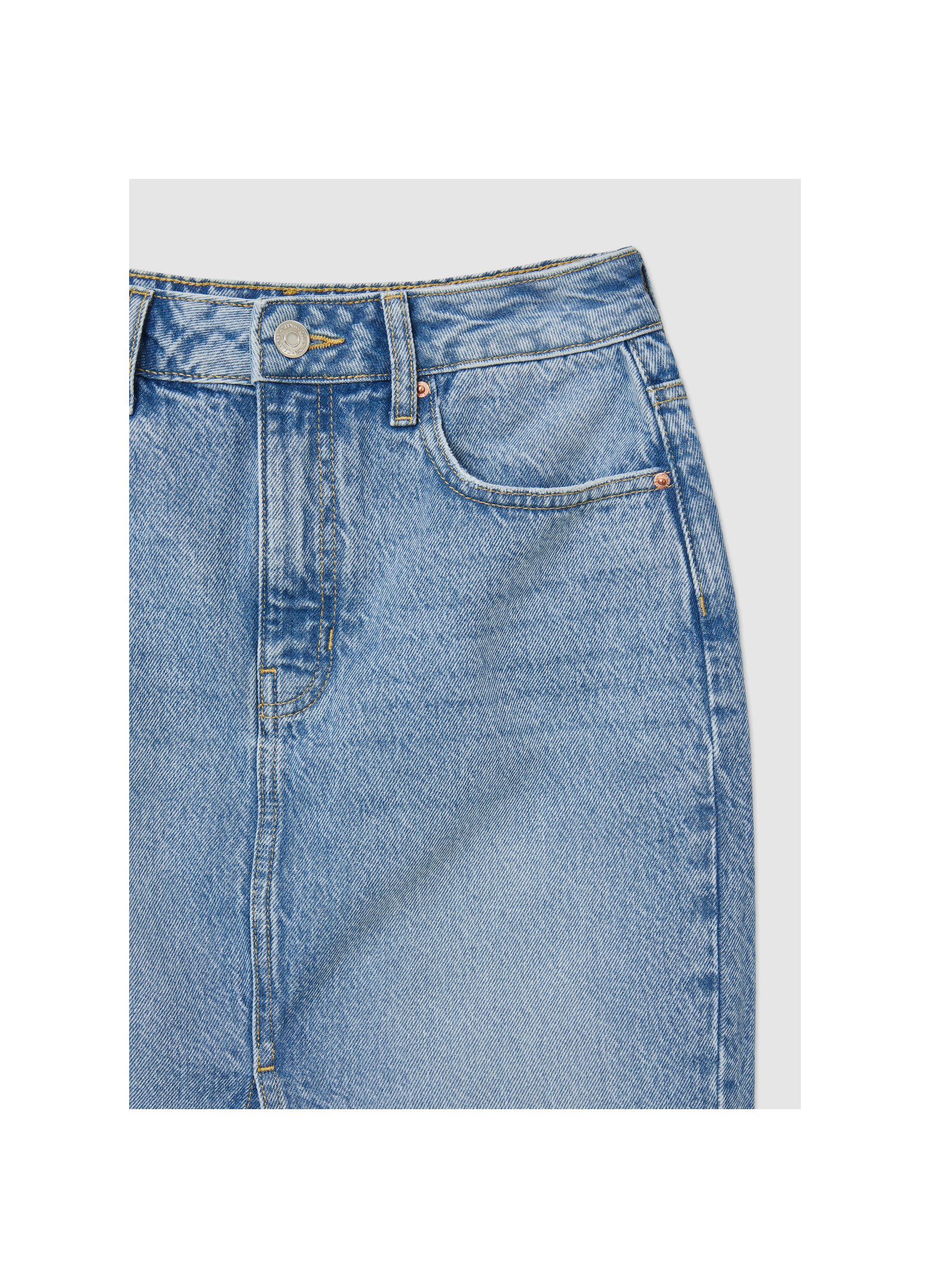 Midi denim skirt with slit light blue denim | Calliope