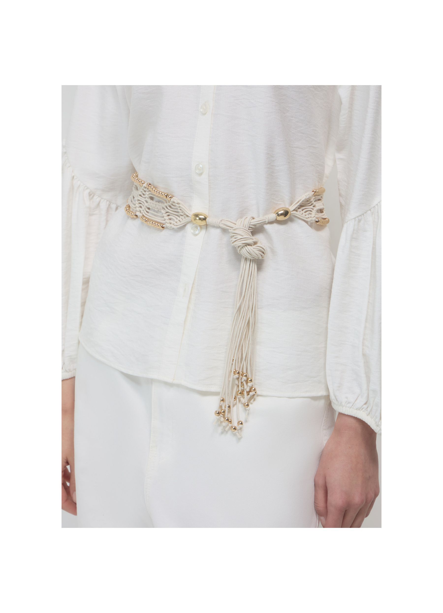 Braided fringed rope belt white wool | Calliope