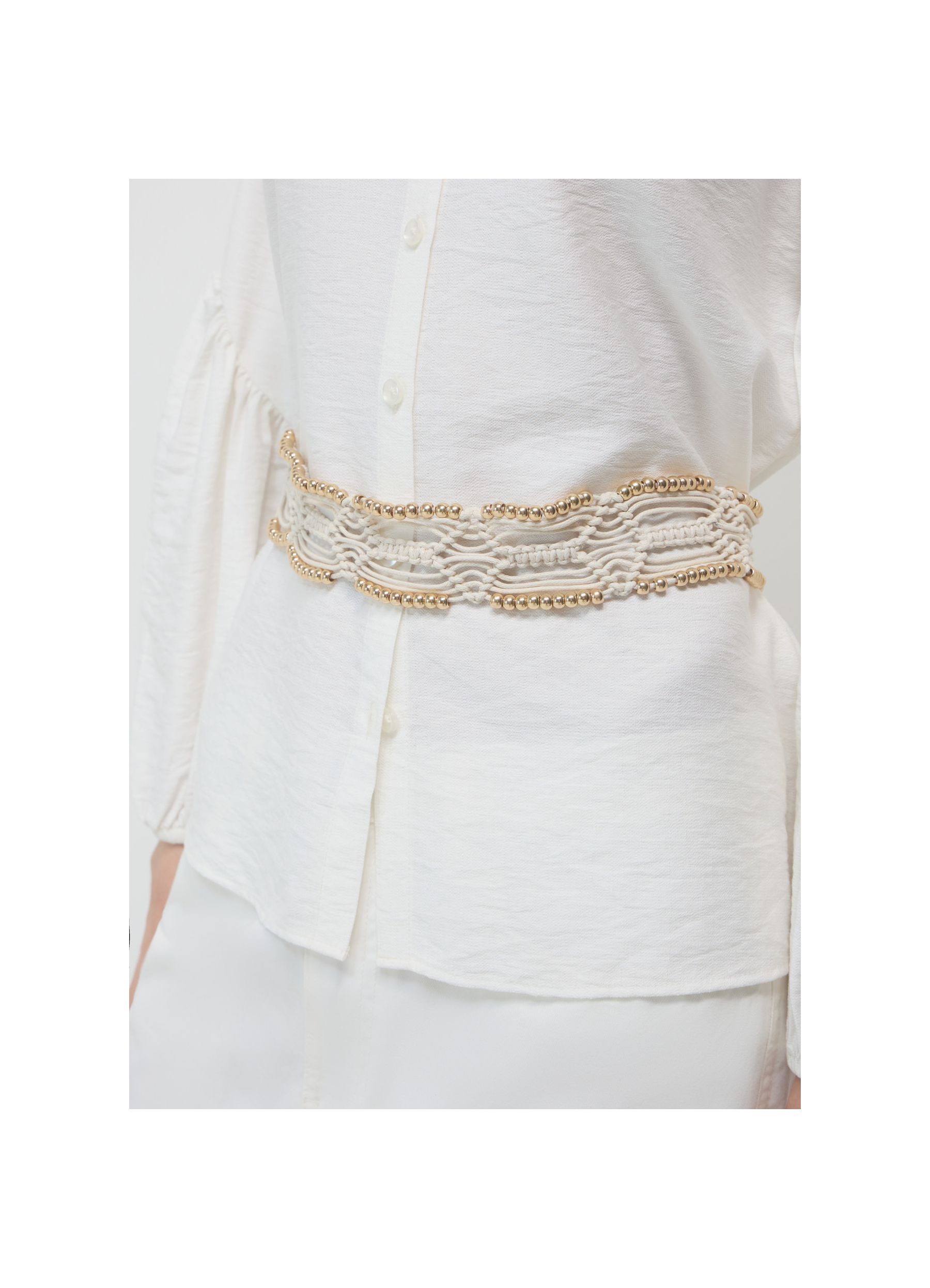 Braided fringed rope belt white wool | Calliope