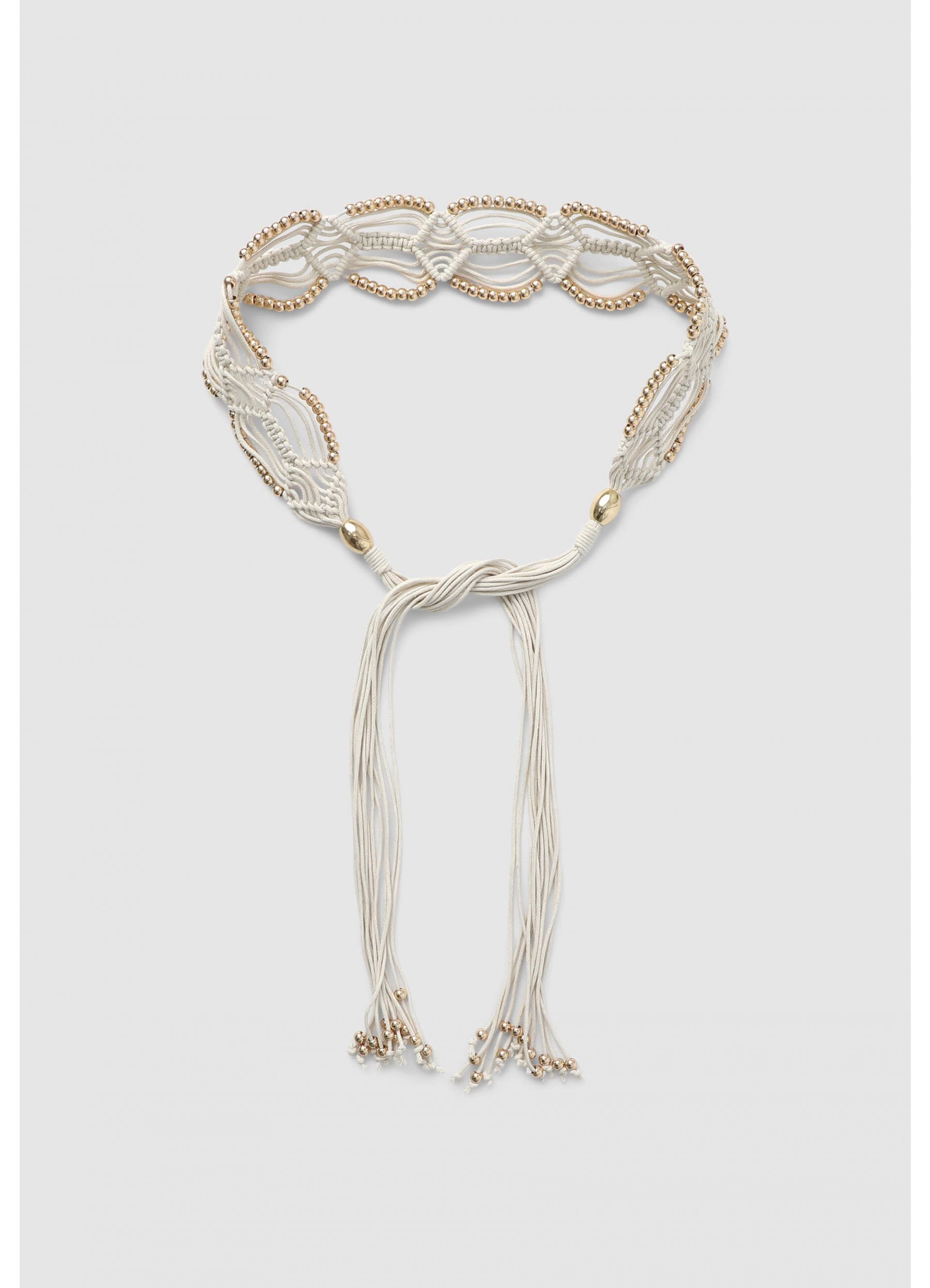 Braided fringed rope belt white wool | Calliope