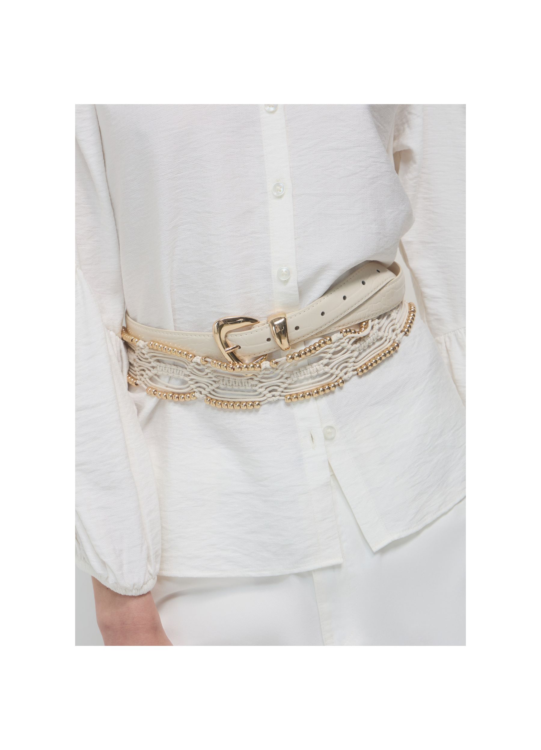 Braided fringed rope belt white wool | Calliope