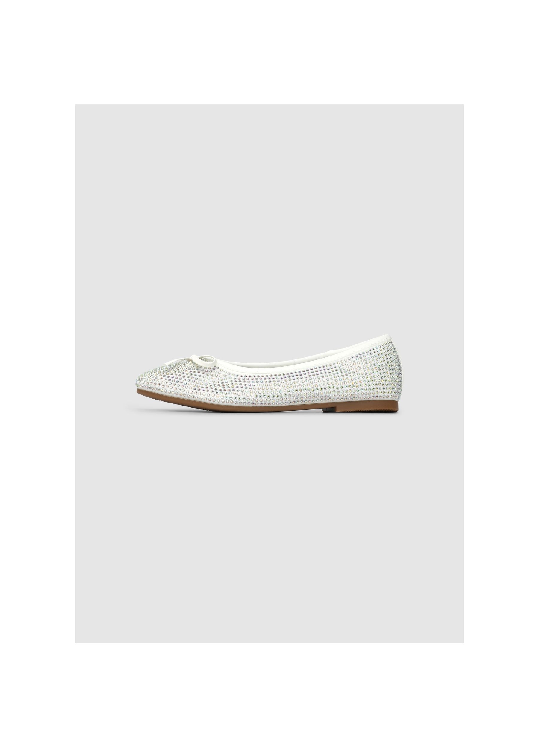 Ballet flats with bow and rhinestones var white iridescent | Calliope