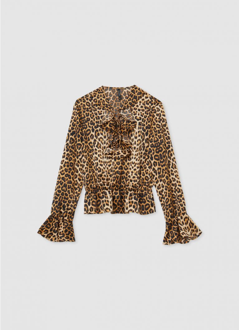 Blusa animalier con rouches var ultrablack | Calliope
