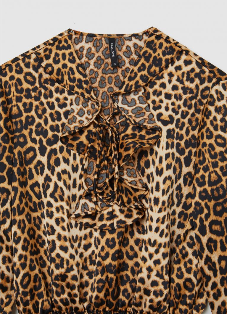 Blusa animalier con rouches var ultrablack | Calliope