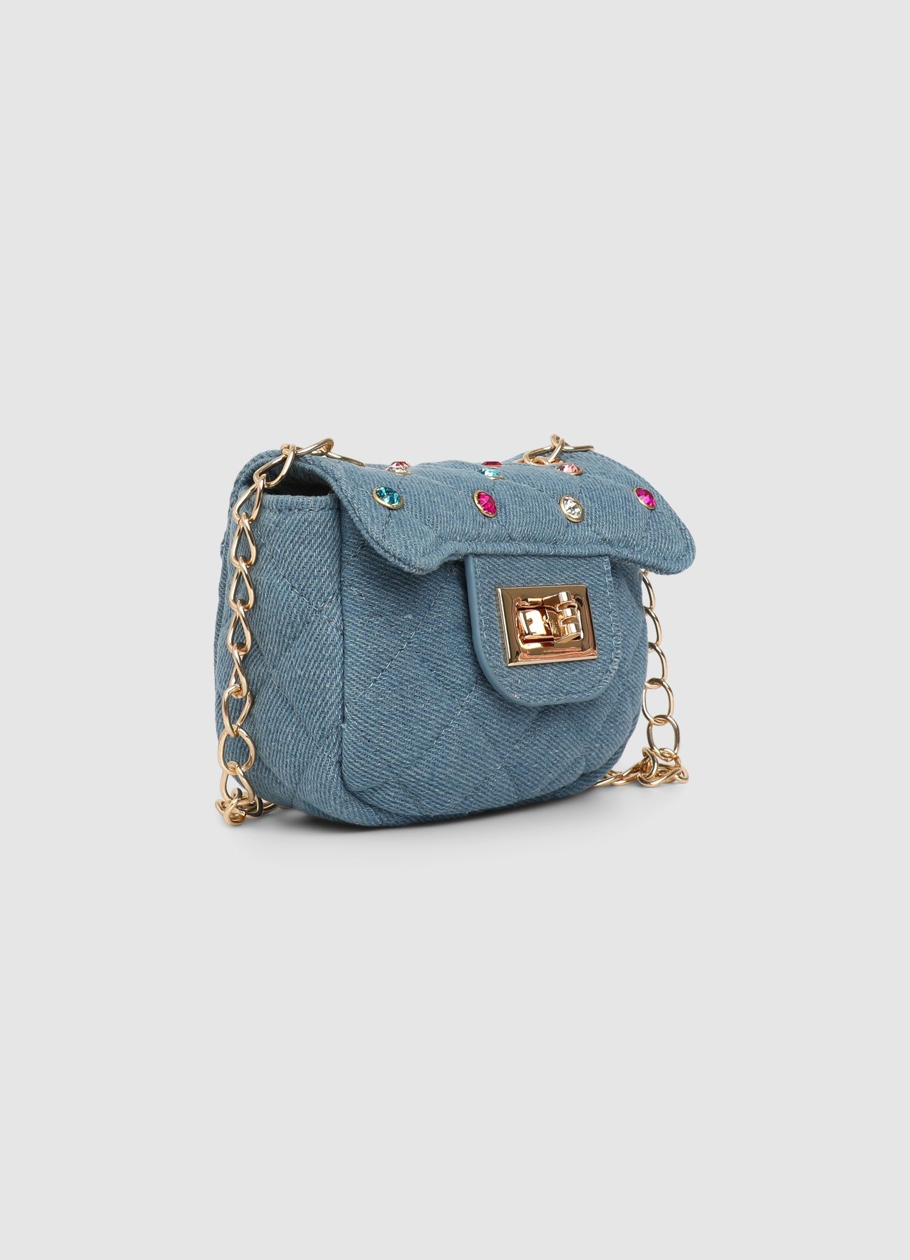 Denim mini bag with rhinestones var middle blue denim | Calliope